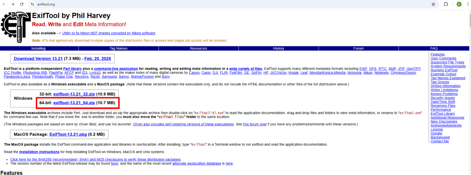 ExifTool by Phil Harveyをpythonで使う際の流れ（Windows11） - お茶めいと